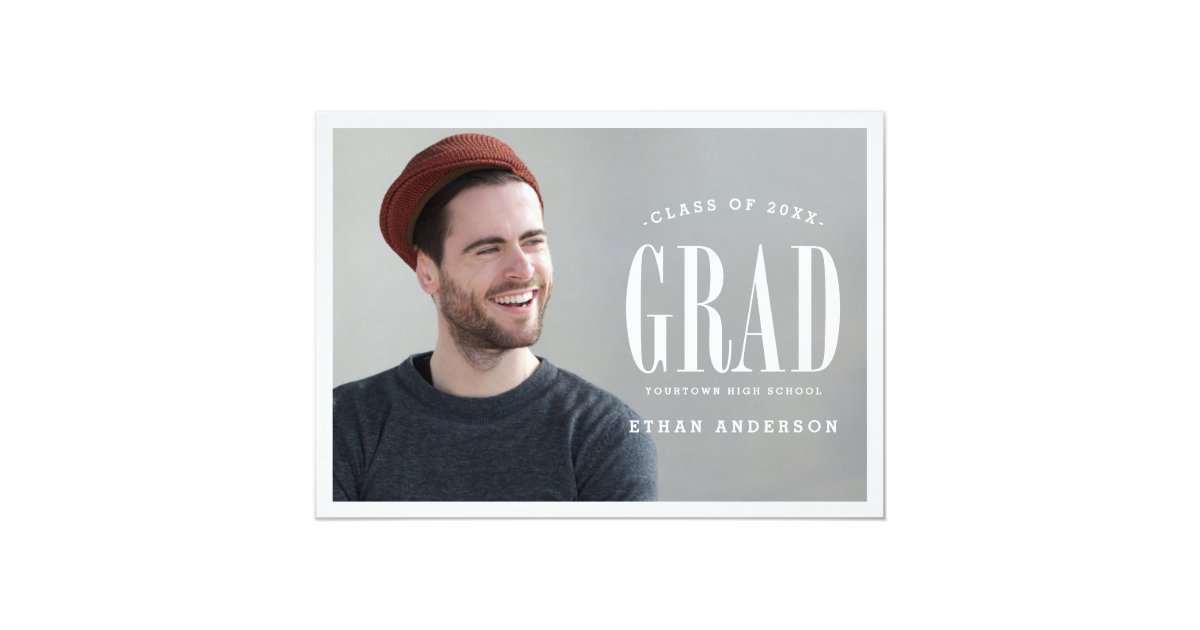 Big Bold Grad | White Text Photo Graduation Party Invitation | Zazzle.com