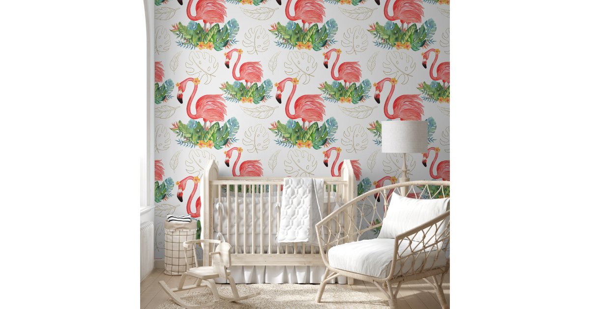 Big Bold Pink Flamingo Tropical Pattern Wallpaper | Zazzle
