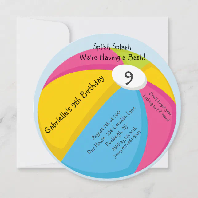 Big, Bright Beach Ball Birthday Invitation | Zazzle