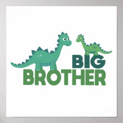 Big brother dinosaur cartoon boys room poster | Zazzle