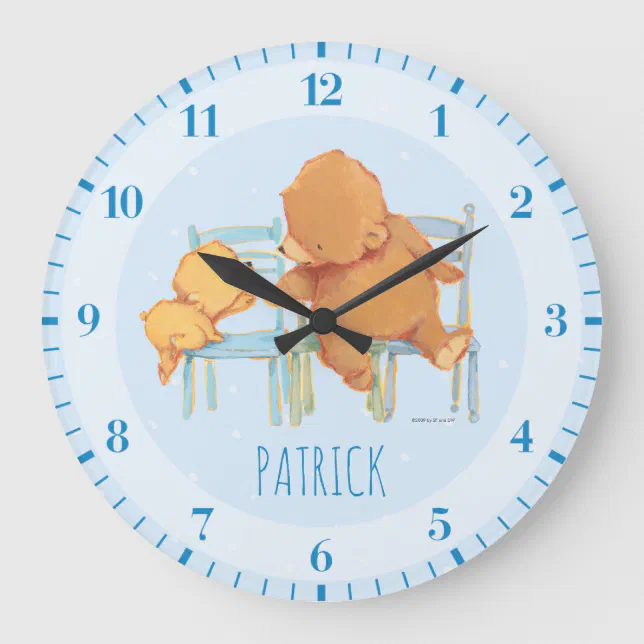 Big Brown Bear Helps Little Yellow Bear Large Clock | Zazzle