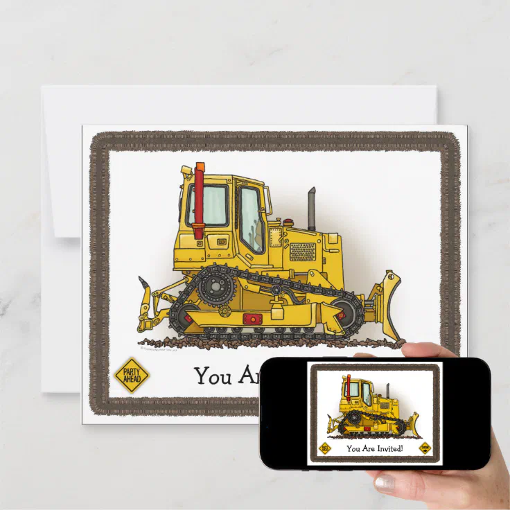 Big Bulldozer Dozer Kids Party Invitation | Zazzle