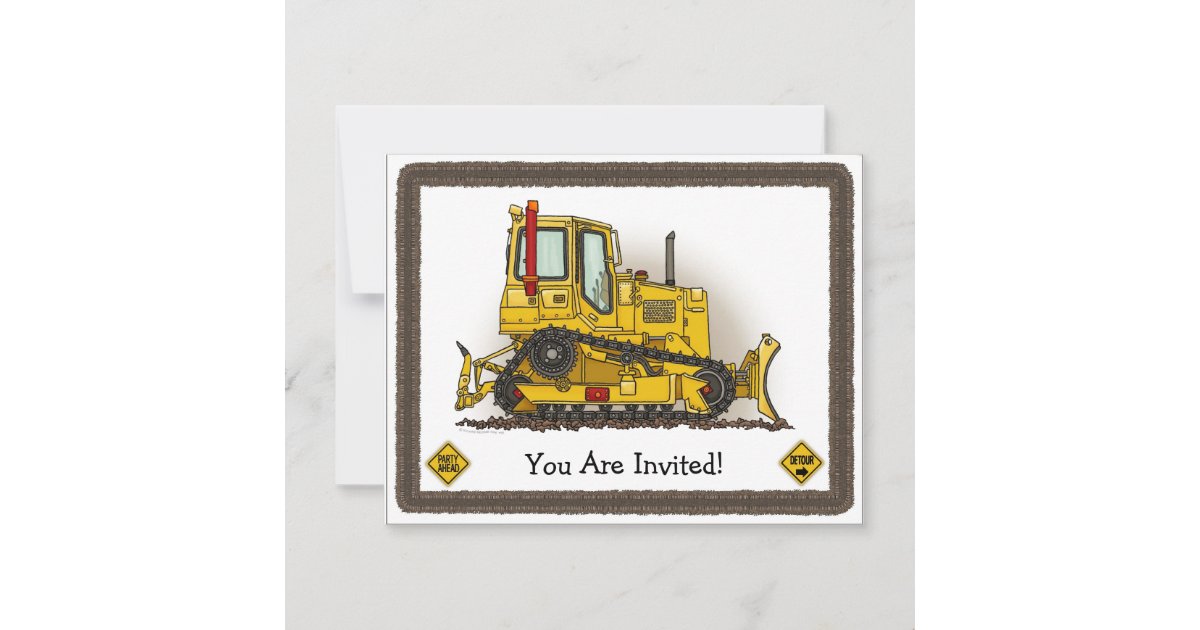 Big Bulldozer Dozer Kids Party Invitation | Zazzle