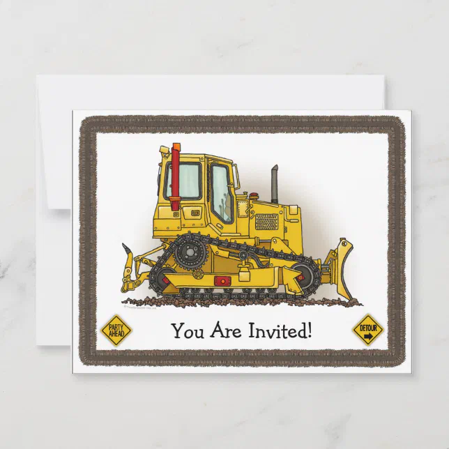Big Bulldozer Dozer Kids Party Invitation | Zazzle
