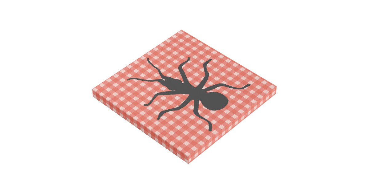 Big Creepy black Ant on Picnic Tablecloth Plaid Gallery Wrap | Zazzle