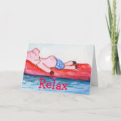 Big Daddy Pig Floating on Raft at Beach Card | Zazzle