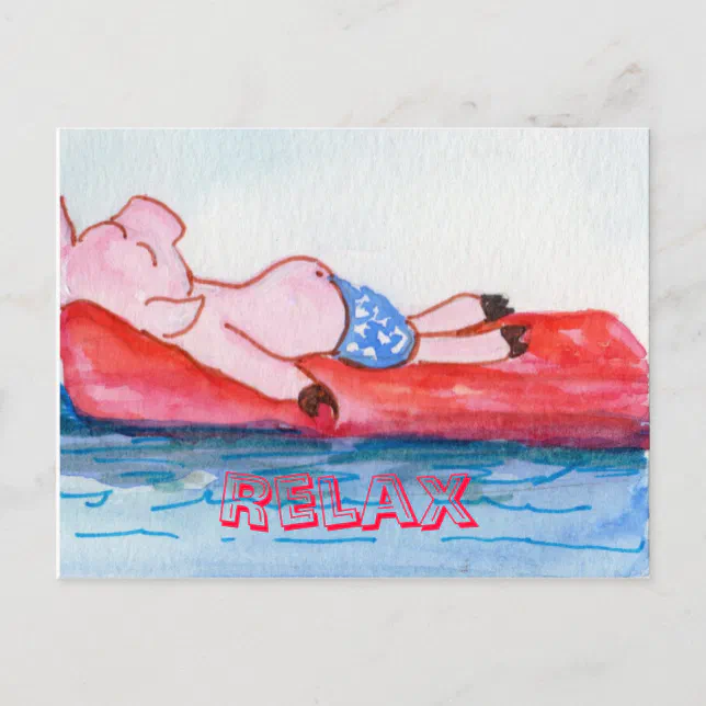 Big Daddy Pig Floating on Raft at Beach Postcard | Zazzle