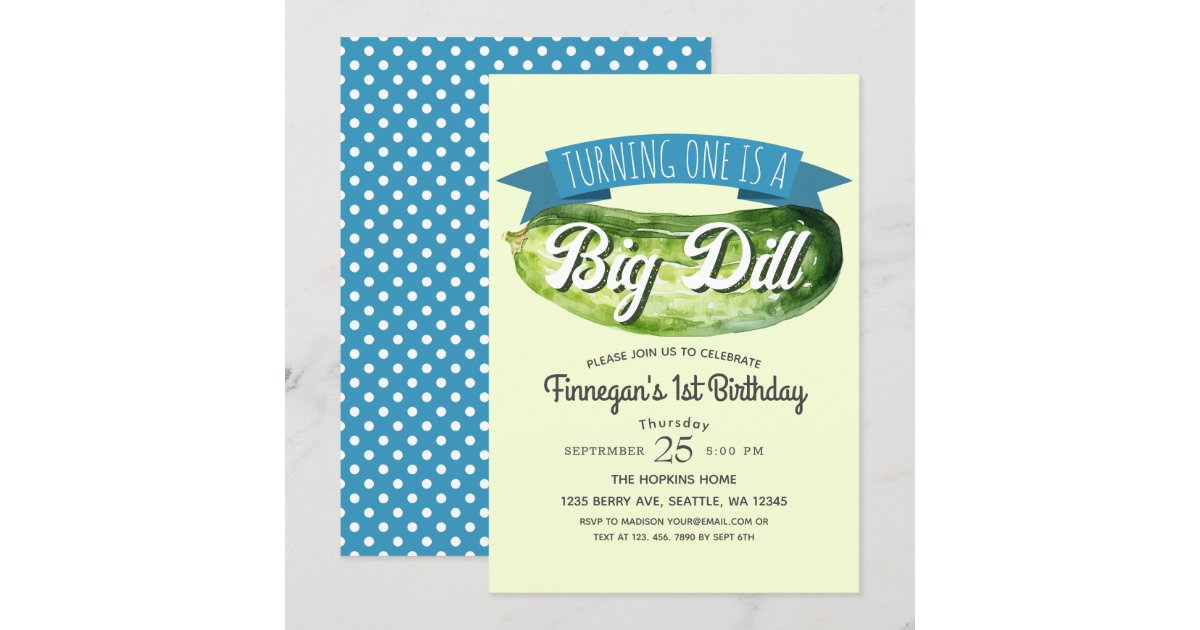 Big Dill Pickle Boy's Kids 1st Birthday Invitation | Zazzle