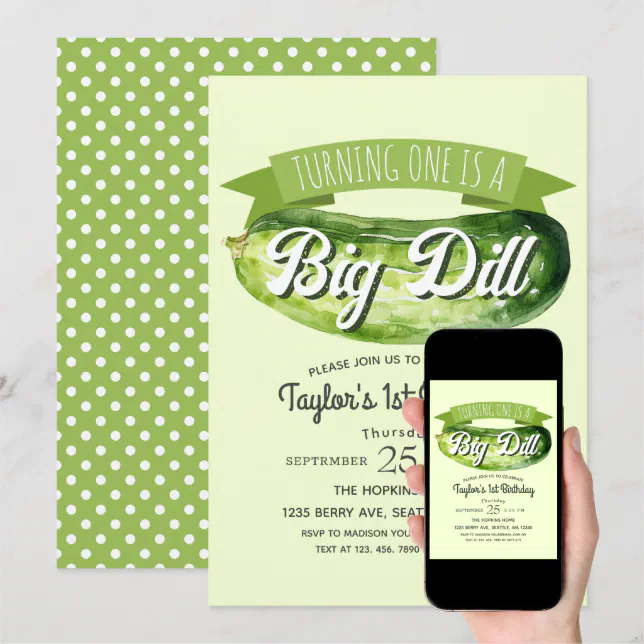 Big Dill Pickle Kids 1st Birthday Invitation | Zazzle