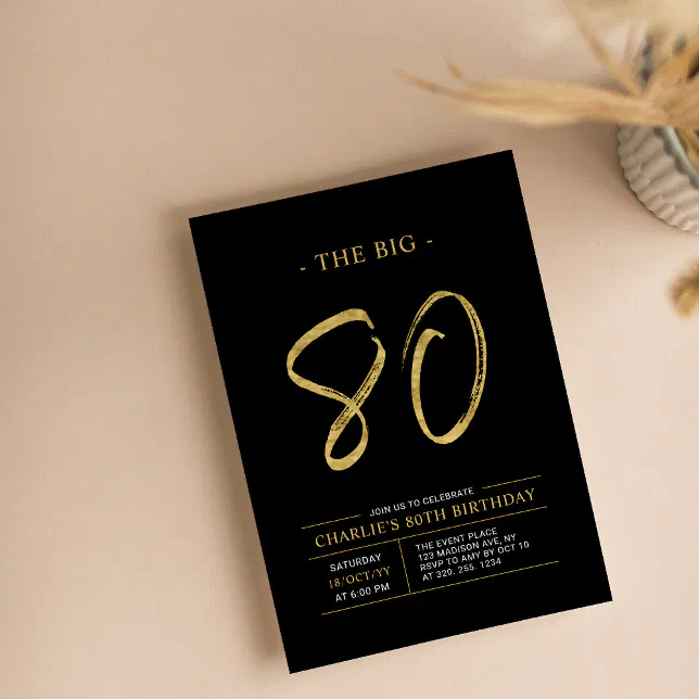 Big Eighty | Gold & Black 80th Birthday Party Invitation | Zazzle
