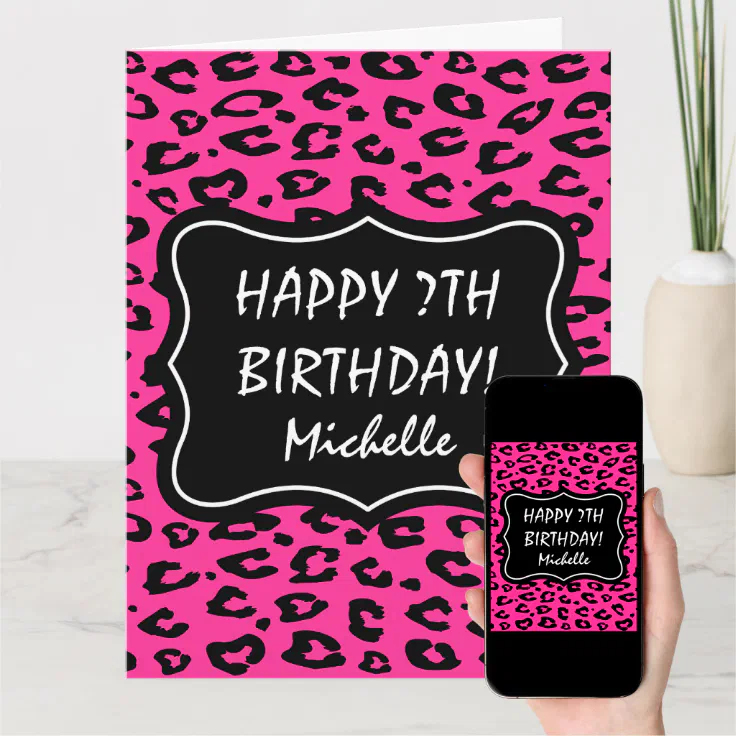 Big extra large pink leopard print Birthday card | Zazzle