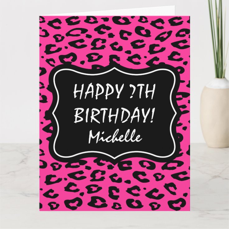 Big extra large pink leopard print Birthday card | Zazzle