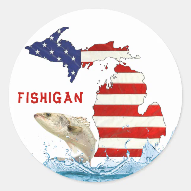Big fish in water with Michigan flag Classic Round Sticker | Zazzle