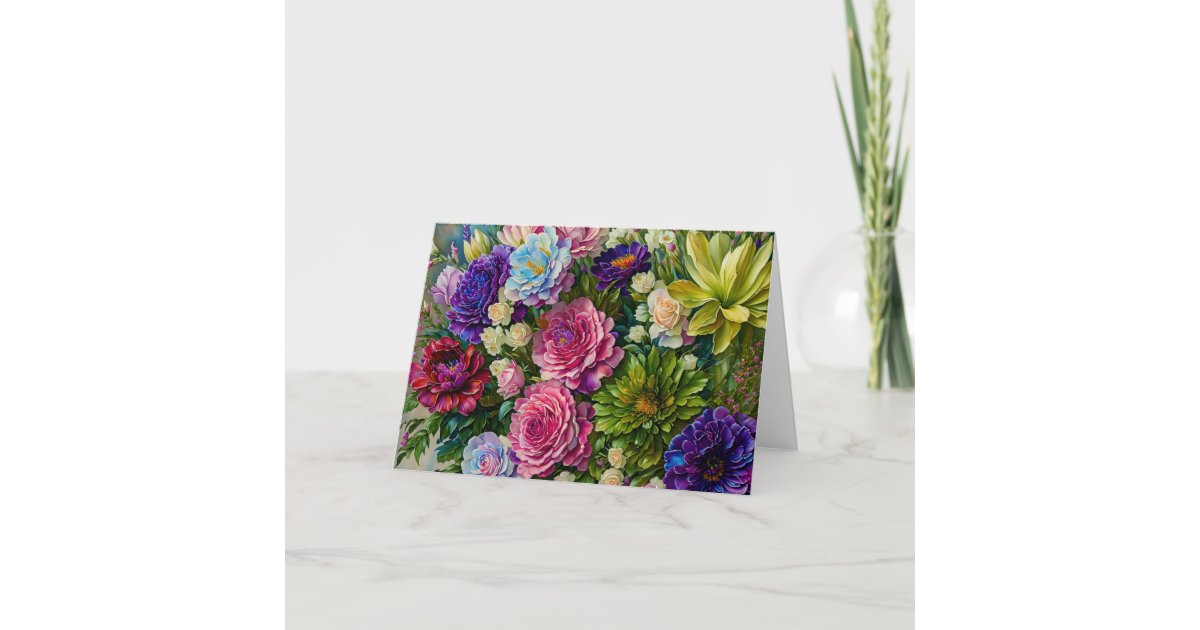 Big Flower Bunch Bouquet of Flowers Art Card | Zazzle
