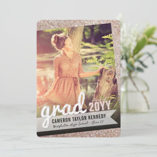 Big Grad Scribbles Bronze Glitter Graduation Party Invitation | Zazzle