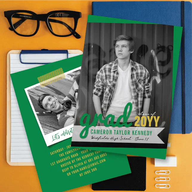 Big Grad Scribbles Photo Modern Graduation Party Invitation | Zazzle