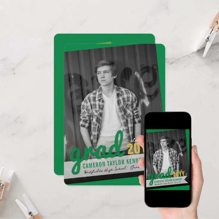 Big Grad Scribbles Photo Modern Graduation Party Invitation | Zazzle