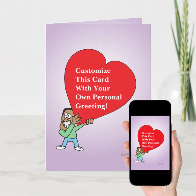 Big Heart Custom Greeting Card With Cartoon Guy 1 | Zazzle