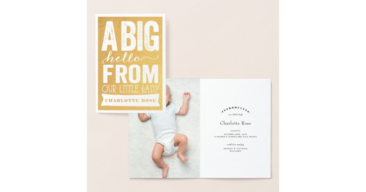 Big Hello Little Lady Baby Girl Birth Announcement | Zazzle