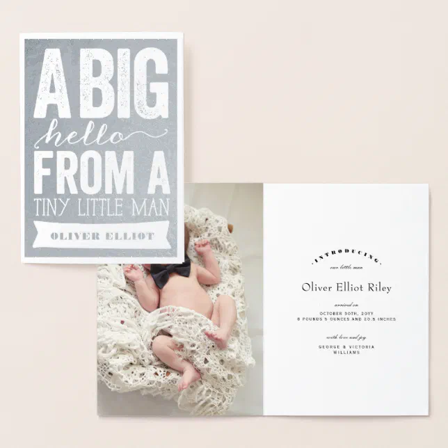 Big Hello Little Man Baby Boy Birth Announcement | Zazzle