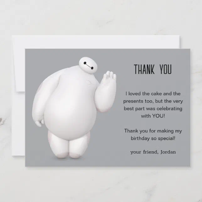 Big Hero 6 Baymax Birthday Thank You Card | Zazzle