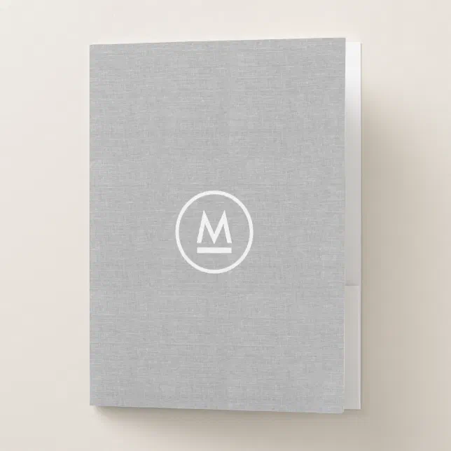 Big Initial Modern Monogram on Gray Linen Pocket Folder | Zazzle