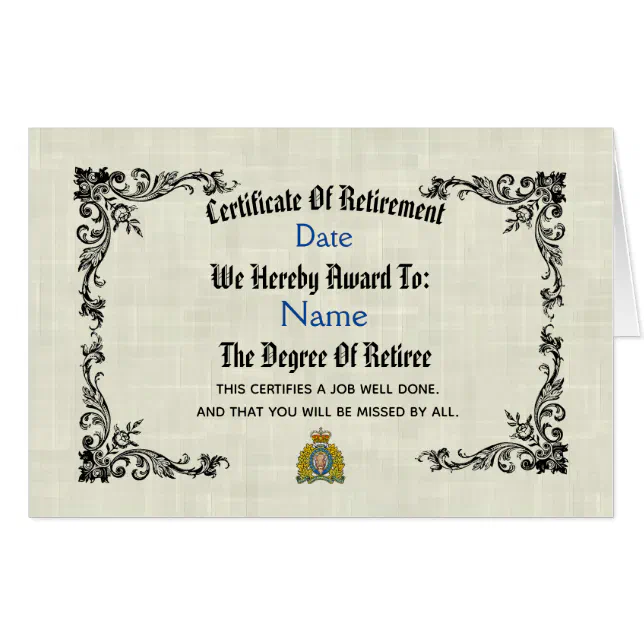 Big Jumbo Canadian Mounted Police Retirement Card | Zazzle