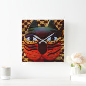 BIG KITTY CAT CLOCK....TIME TO FEED THE KITTY! SQUARE WALL CLOCK | Zazzle