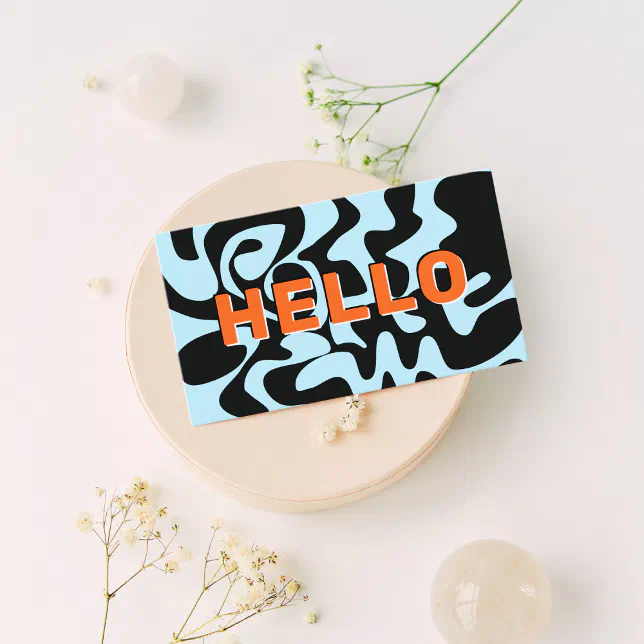 Big Letters Hello Modern Black Pale Blue Orange Business Card | Zazzle