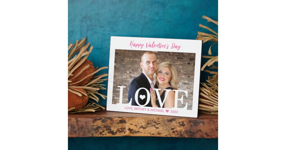 Big LOVE Letters | Pink Script Modern Photo Plaque | Zazzle
