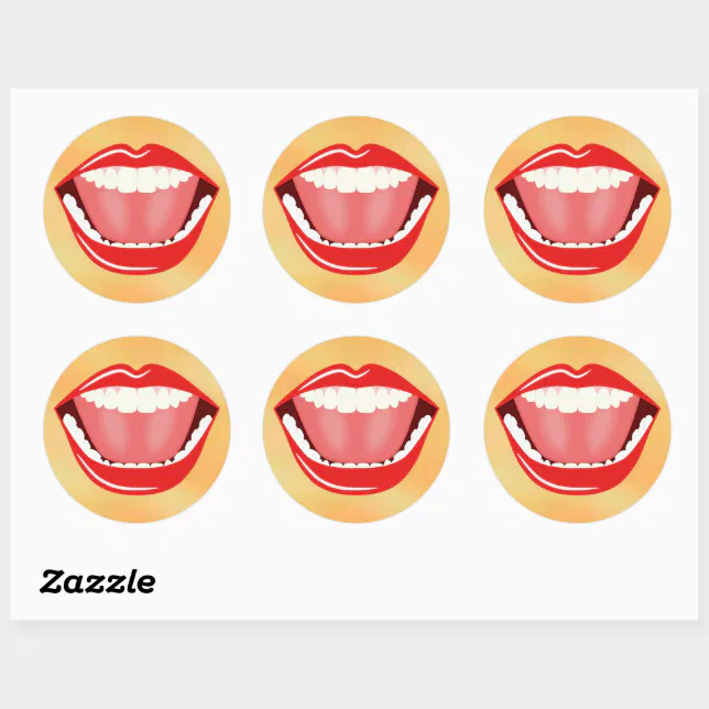 Big Mouth Funny Cool Laughing Round Stickers | Zazzle