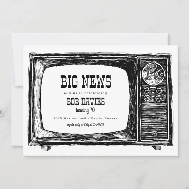 Big News Vintage Retro TV Western Birthday Party Invitation | Zazzle