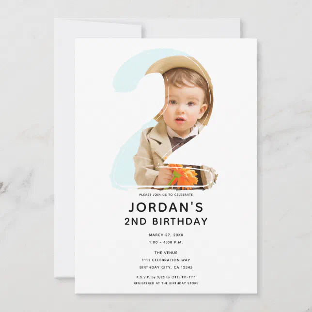 Big Number 2 TWO Photo Second 2nd Birthday Party Invitation | Zazzle