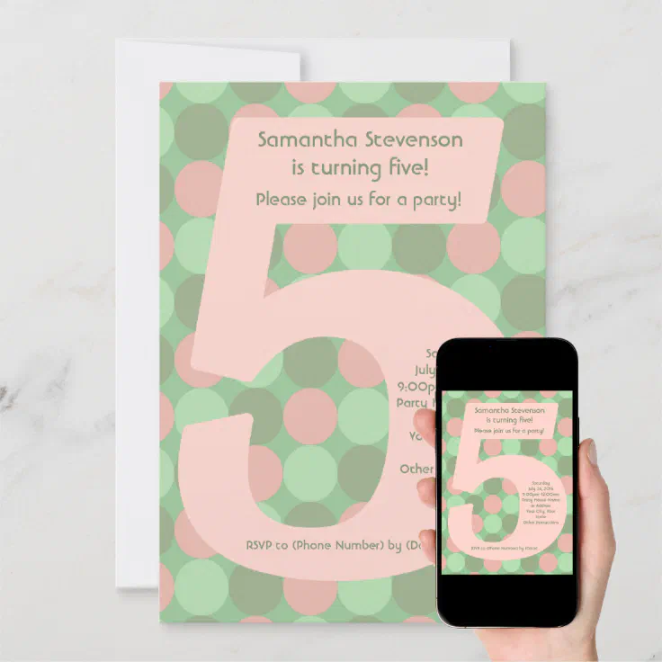 Big Number 5 Girl's 5th Birthday Party Invitation | Zazzle