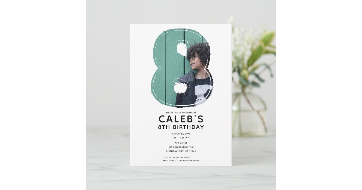 Big Number 8 Eight Photo 8th Birthday Party Invitation | Zazzle