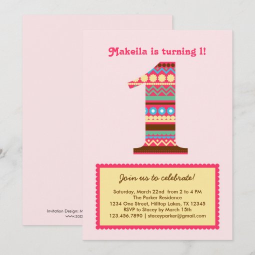 Big Number One Birthday Invitation | Zazzle