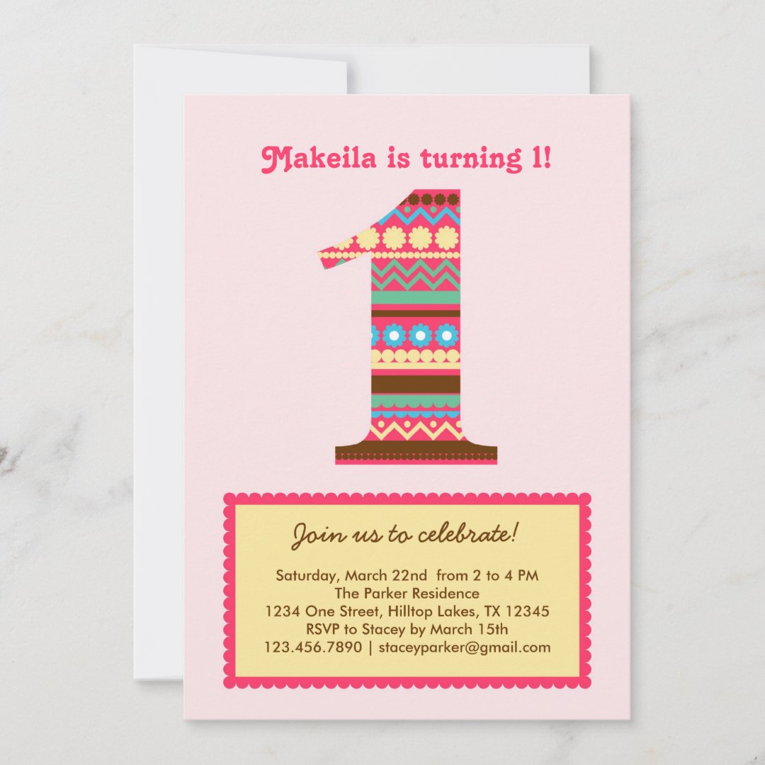 Big Number One Birthday Invitation | Zazzle
