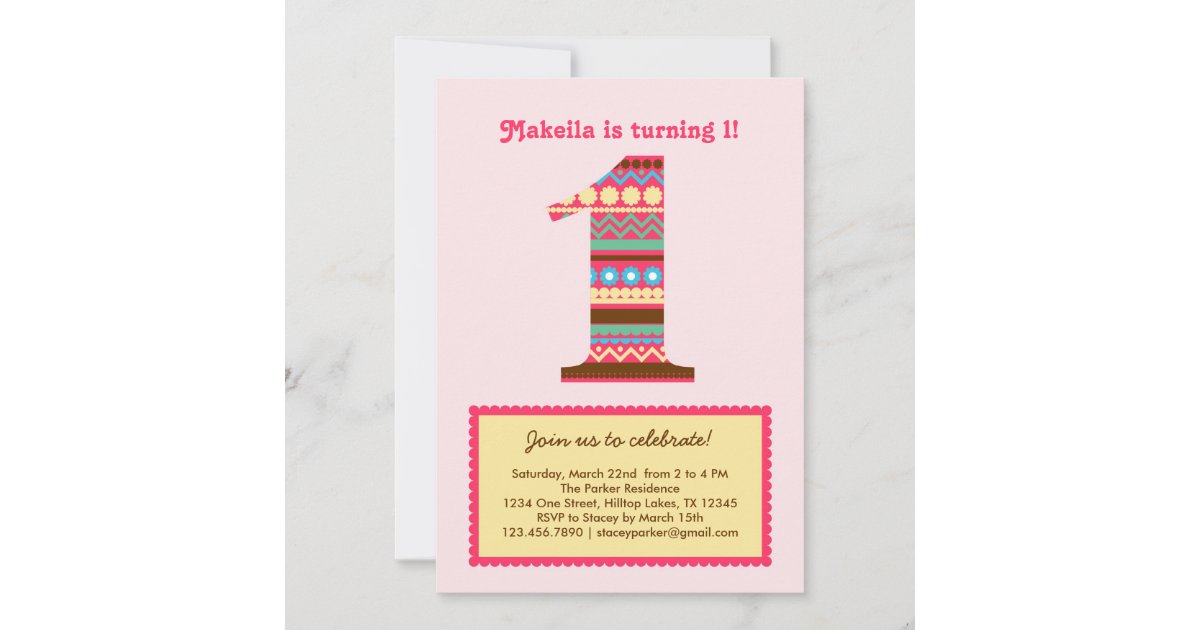 Big Number One Birthday Invitation | Zazzle