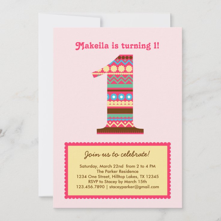 Big Number One Birthday Invitation | Zazzle