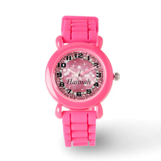 Big Numbers Glitz Glam Bling Glitter Pink Watch | Zazzle