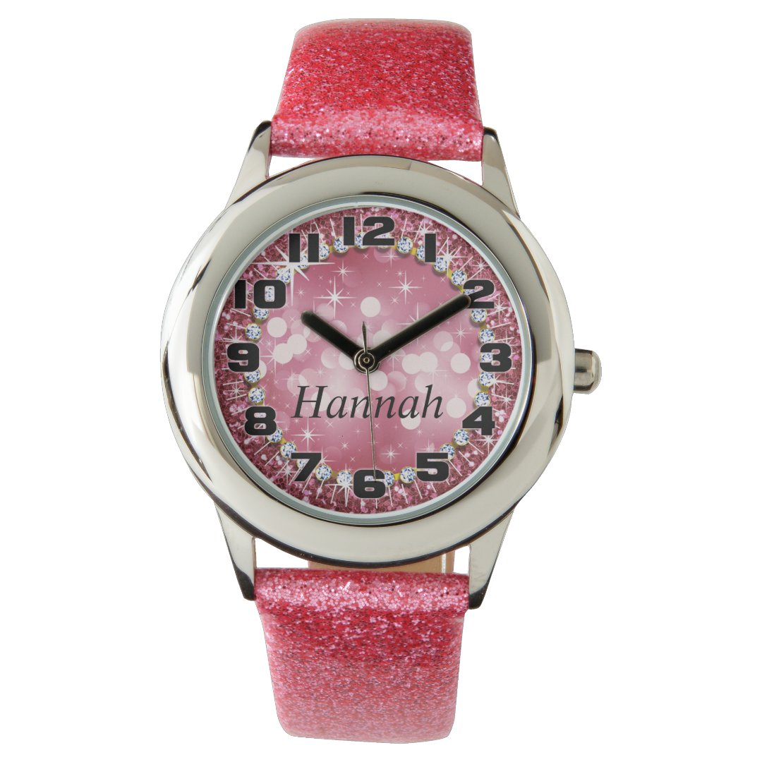 Big Numbers Glitz Glam Bling Glitter Pink Watch | Zazzle