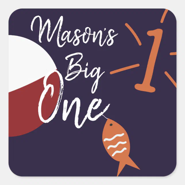 Big One Fishing 1st Birthday Square Sticker | Zazzle