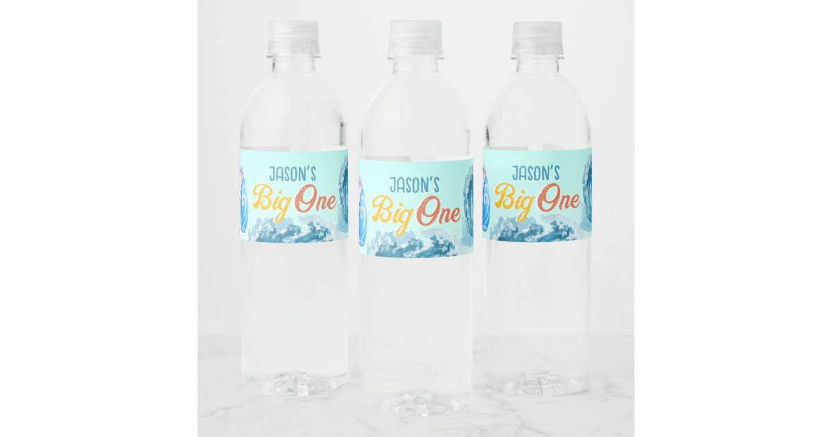 Big One surfing beach 1st birthday party elephant Water Bottle Label ...