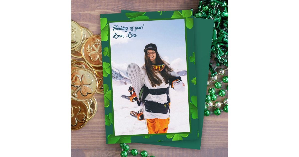 Big Photo Green Clover Personalized Greeting Card | Zazzle