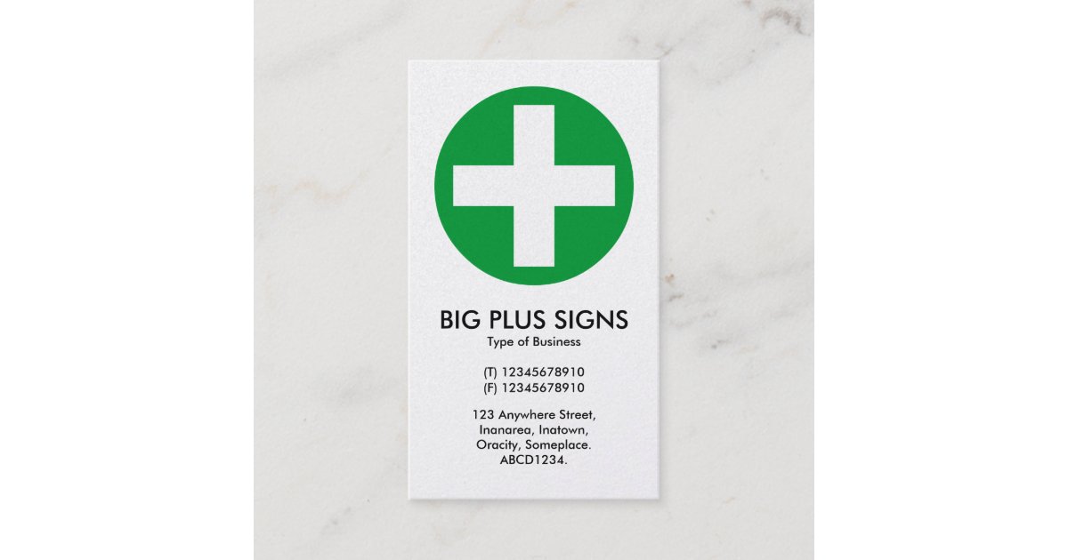 Big Plus Signs Green - White (Platinum Card) Business Card | Zazzle