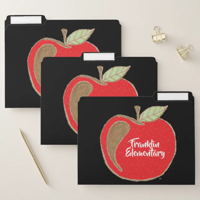 Big red and gold apple school office file folders | Zazzle