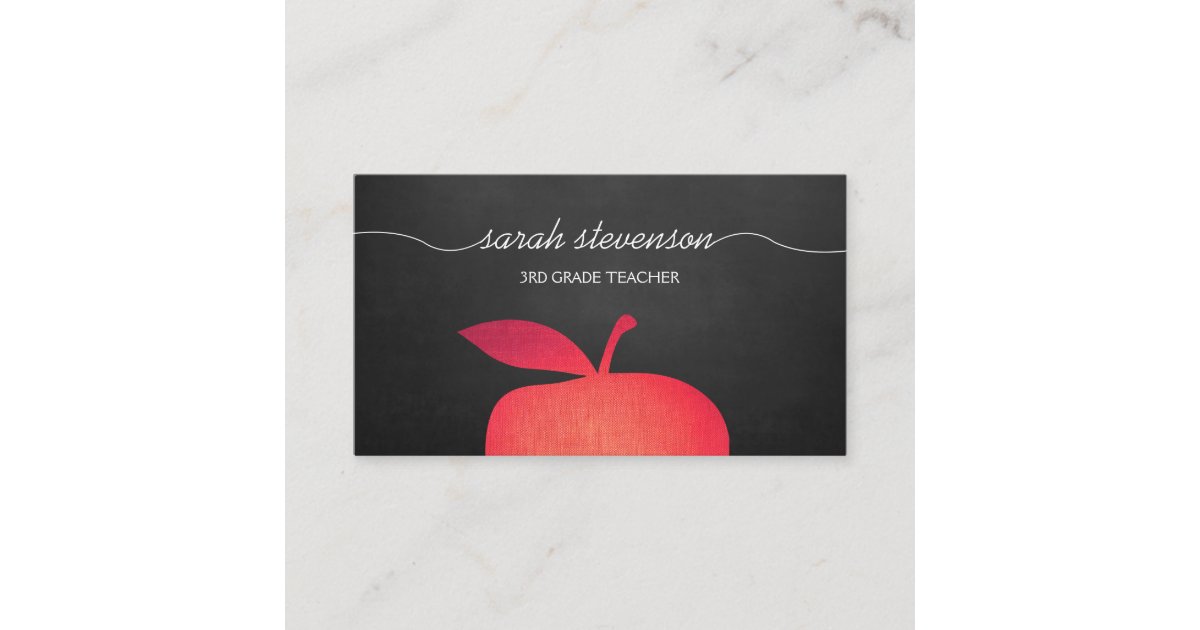 Big Red Apple Chalkboard School Teacher Business Card | Zazzle