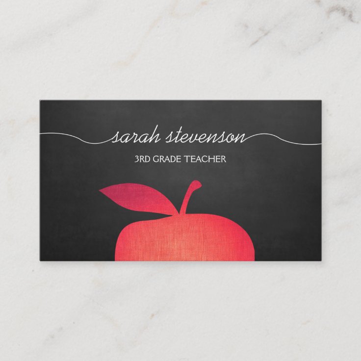Big Red Apple Chalkboard School Teacher Business Card | Zazzle