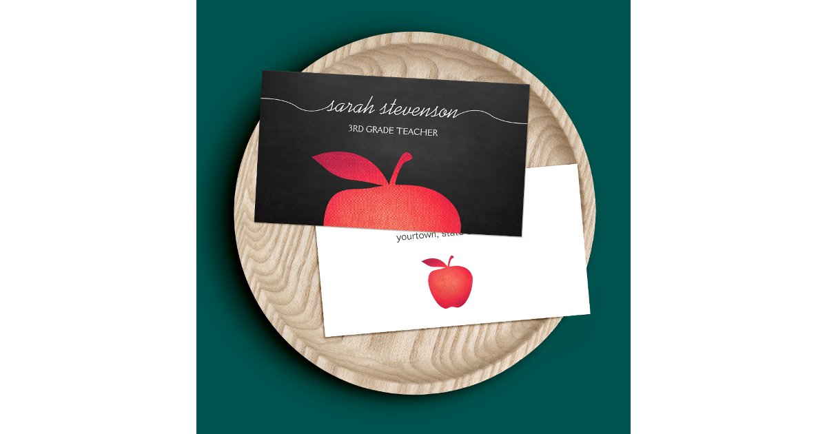 Big Red Apple Chalkboard School Teacher Business Card | Zazzle