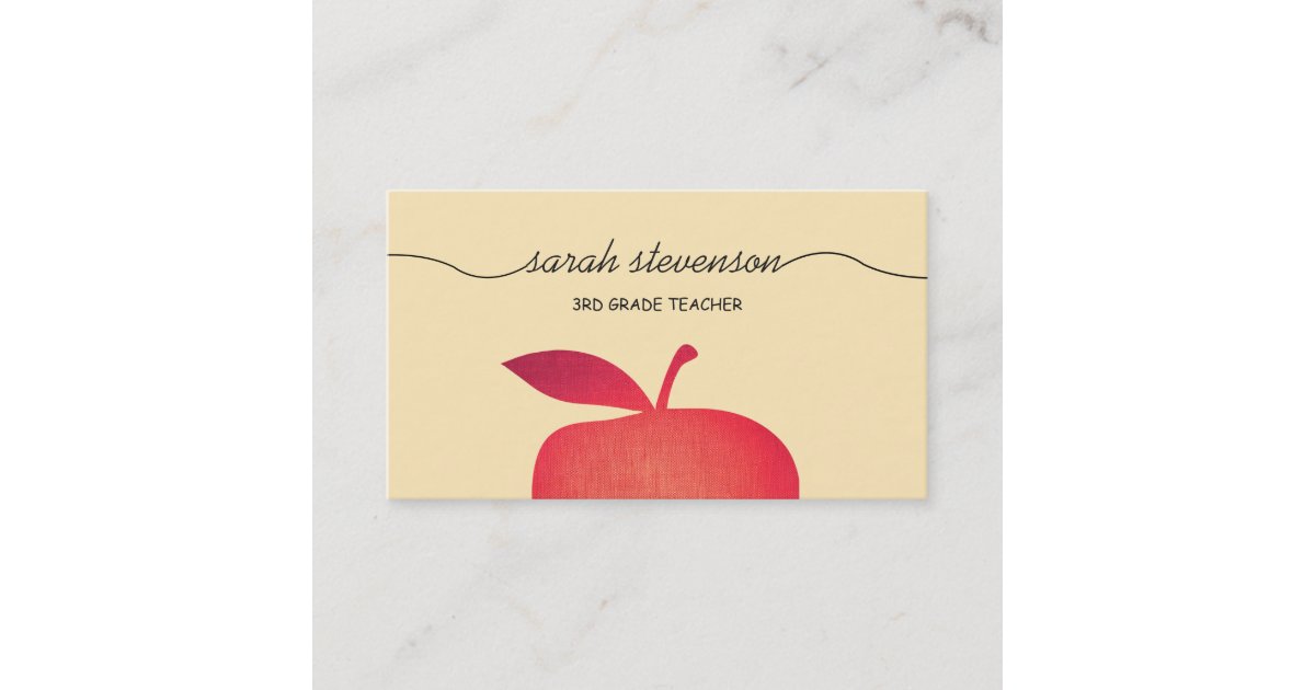 Big Red Apple Elementary School Teacher 3 Business Card | Zazzle